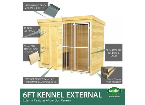 8ft X 6ft Dog Kennel and Run Full Height with Bars | Total Sheds